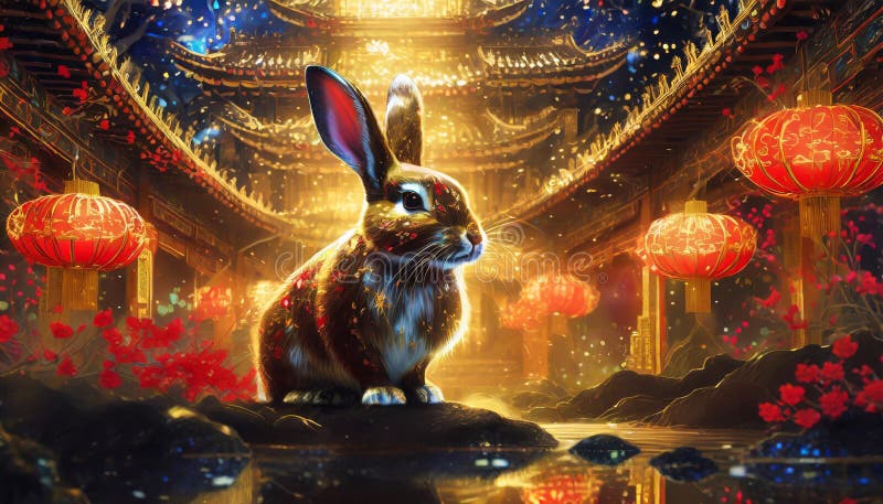 Rabbit with Chinese Background Stock Illustration - Illustration of ...