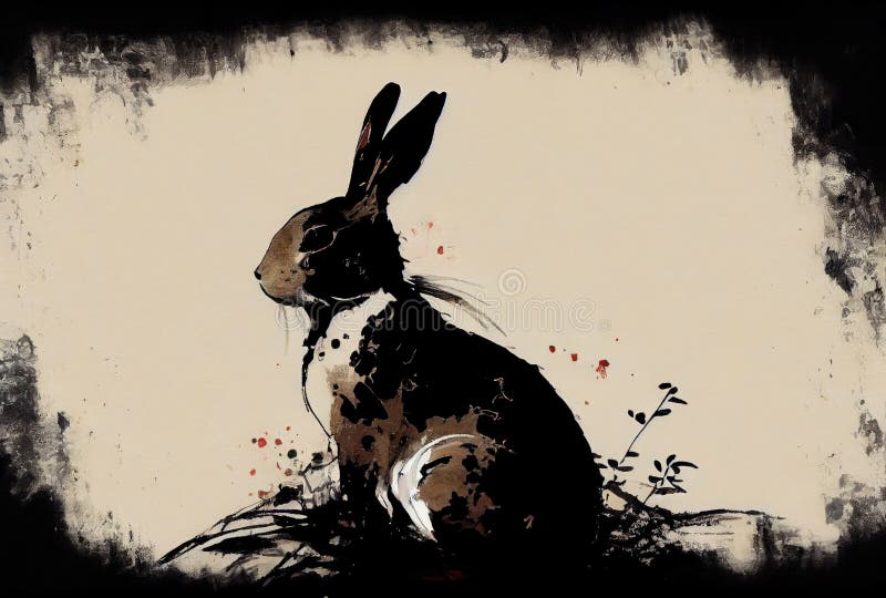 Rabbit in Chinese Ink Drawing Style Generative AI Stock Illustration ...