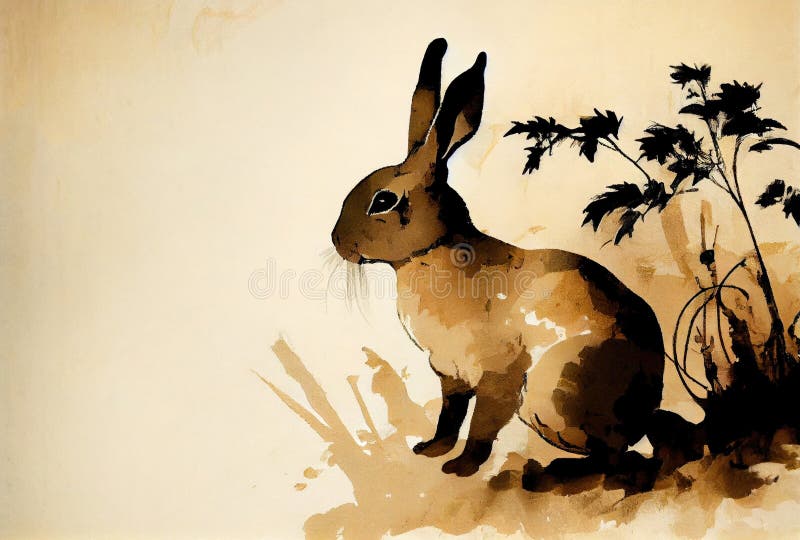 Rabbit in Chinese Ink Drawing Style Generative AI Stock Illustration ...