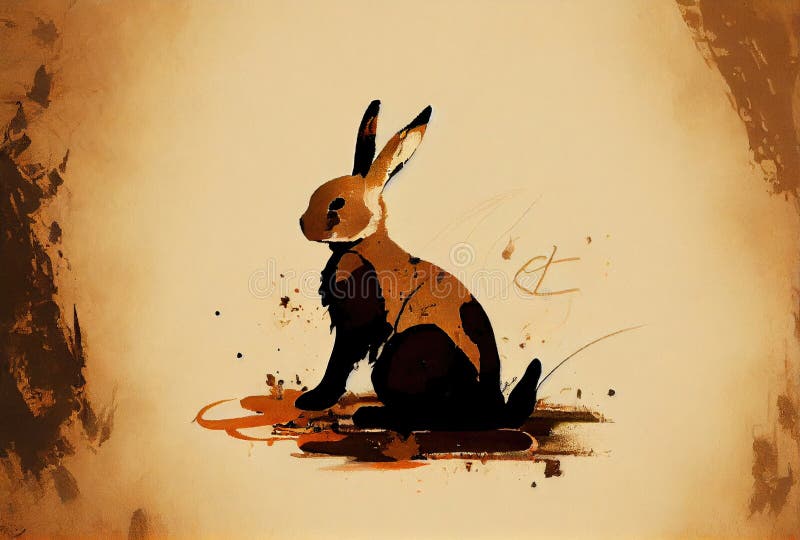 Rabbit in Chinese Ink Drawing Style Generative AI Stock Illustration ...