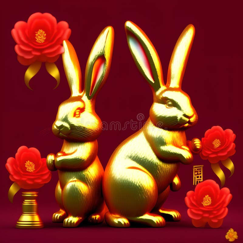 Rabbit of Chinese New Year, Generative AI Illustration Stock ...