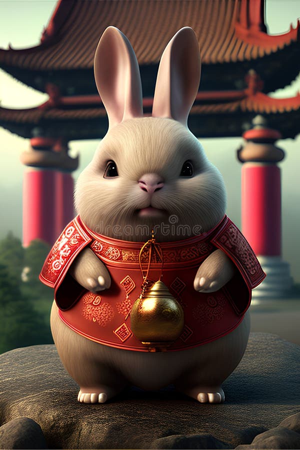 Rabbit in Chinese Temple,3d Render,illustration Stock Image - Image of ...