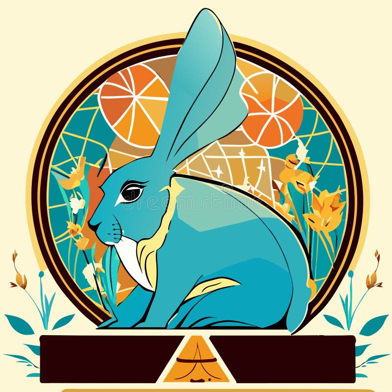 Rabbit in the Circle with Floral Ornament. Vector Illustration Stock ...