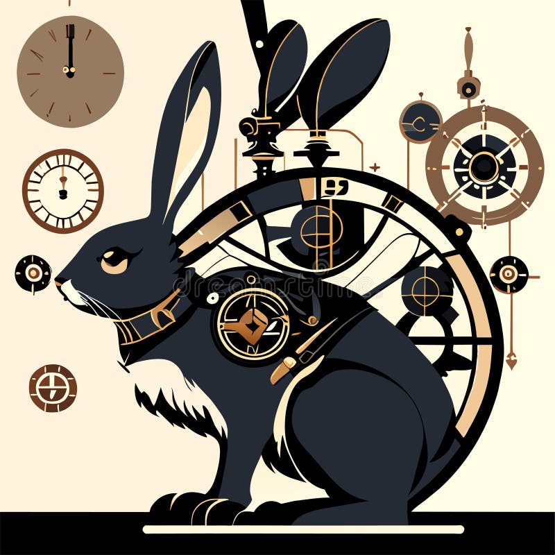 Rabbit with Clock and Compass. Vector Illustration in Retro Style Stock ...