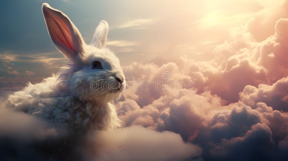 The Rabbit in the Clouds of the Sky Stock Illustration - Illustration ...