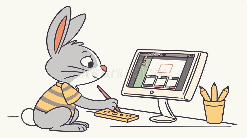 Rabbit Coding on Computer, Programmer Rabbit, Developer Animal, Cartoon ...