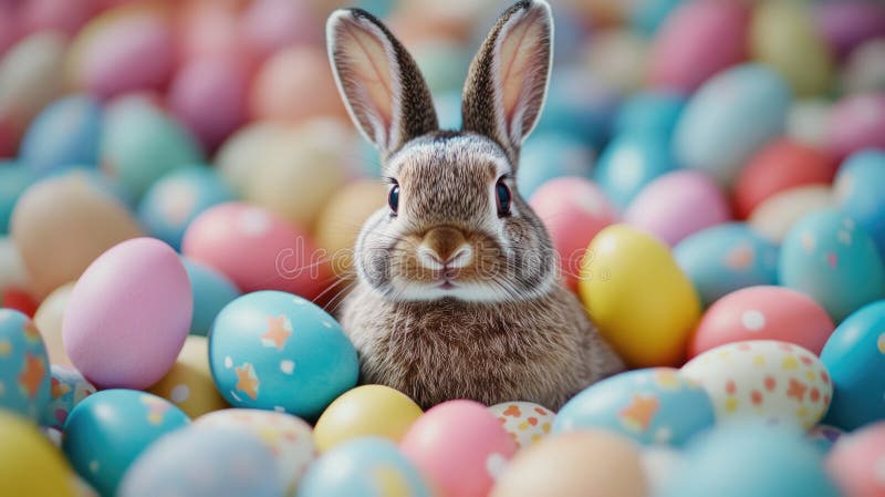 Rabbit with colored eggs stock photo. Image of nature - 377375144