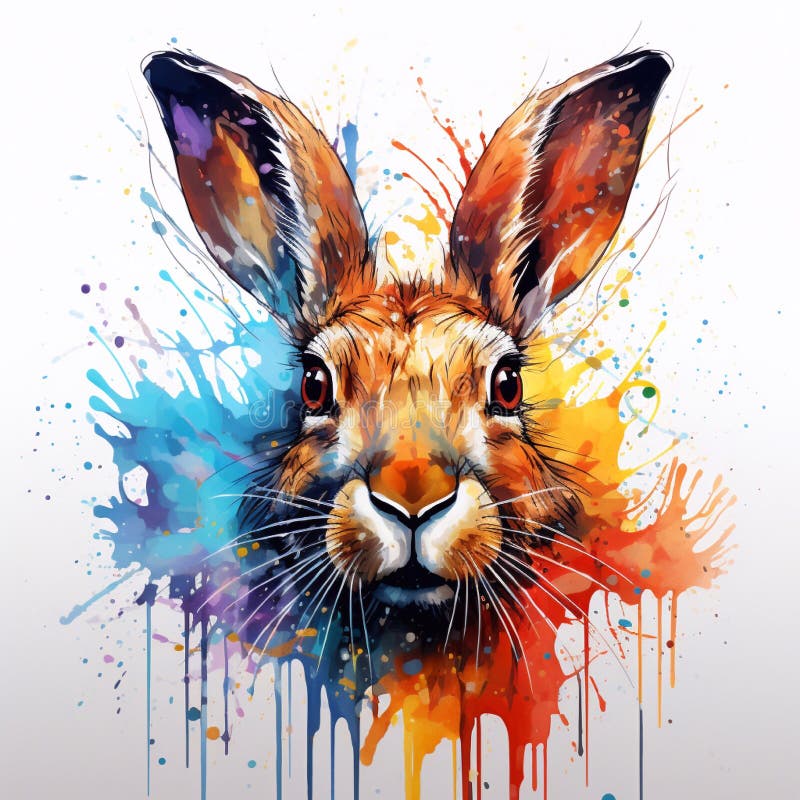 Rabbit with Colorful Splashes on White Background. Generative AI Stock ...