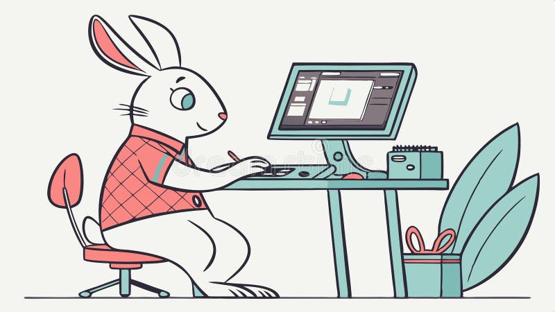 Rabbit at Computer, Online Shopping, E-commerce Animal, Cartoon Shopper ...