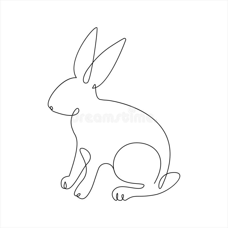 Cute Rabbit Continuous Single Line Art Outline Drawing Sketch Vector ...