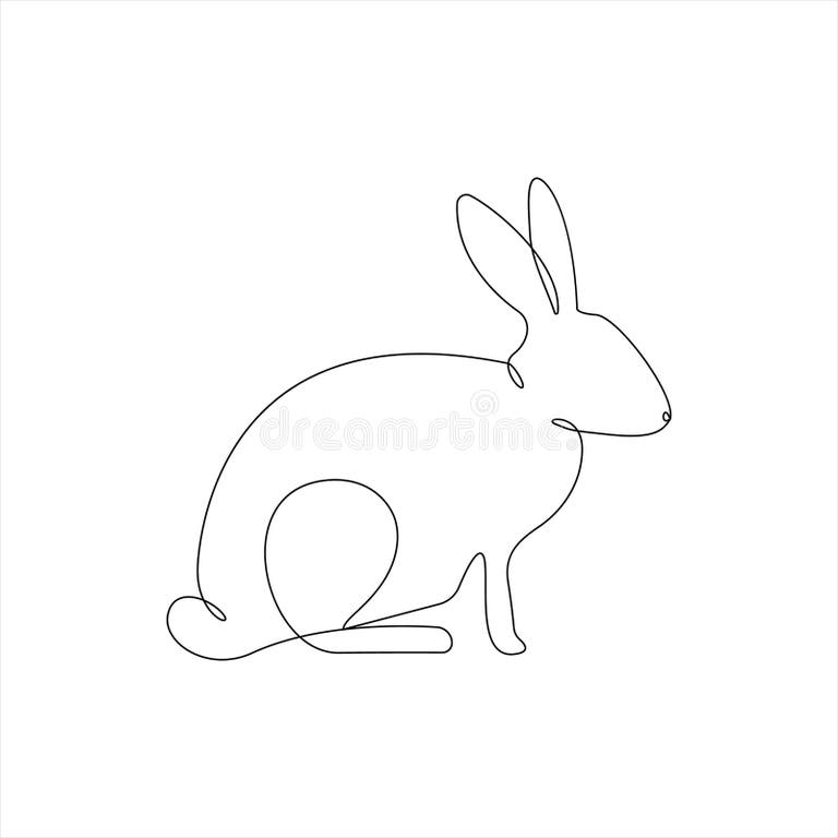 Cute Rabbit Continuous Single Line Art Outline Drawing Sketch Vector ...