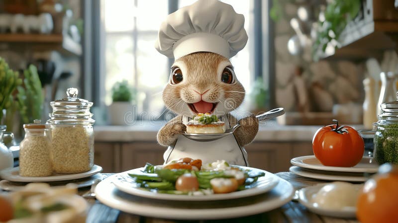 Rabbit Cooking, AI Generated Stock Illustration - Illustration of cook ...