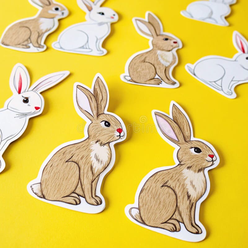 Rabbit Cut Collection Isolated on Yellow Background Stock Illustration ...