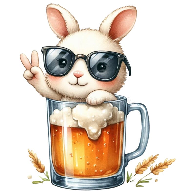 Rabbit Cute Emerging from a Beer Glass Clipart Watercolor Stock Vector ...
