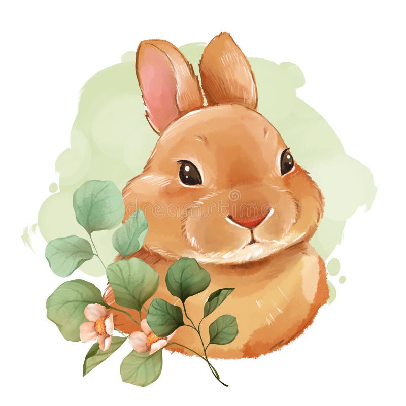 Rabbit. Cute Floral Illustration with Bunny. Stock Image - Image of ...
