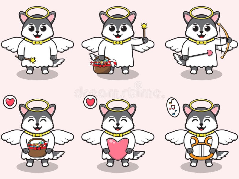 Vector Illustration of Cute Wolf with Angel Costume Stock Vector ...