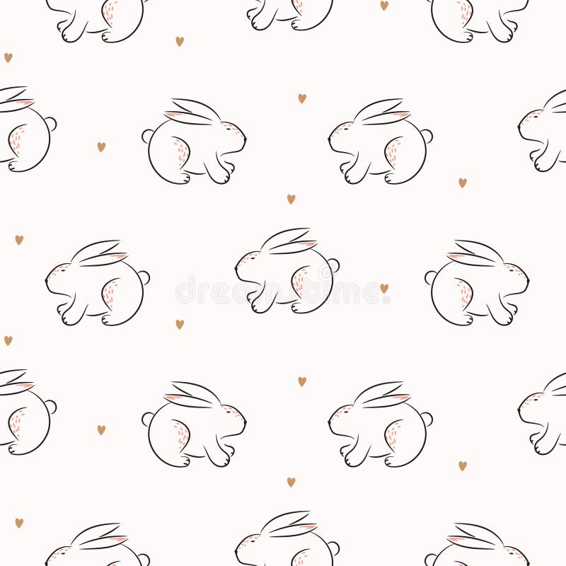 Cute Bunny Girlish Pink Seamless Vector Pattern. Stock Vector ...