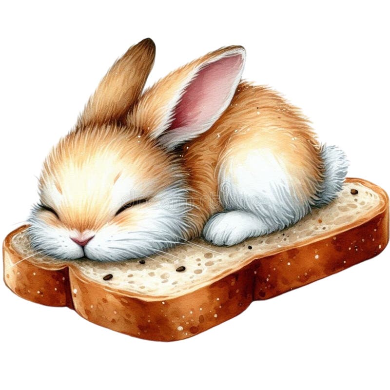 Rabbit Cute Sleeping on Bread Clipart Watercolor Stock Vector ...