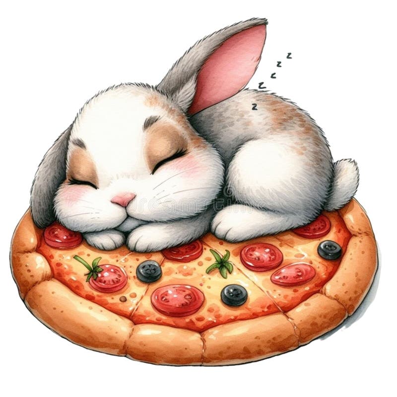 Rabbit Cute Sleeping in the Pizza Clipart Watercolor Stock Vector ...