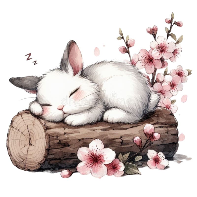 Rabbit Cute Sleeping in the Timber Clipart Watercolor Stock Vector ...