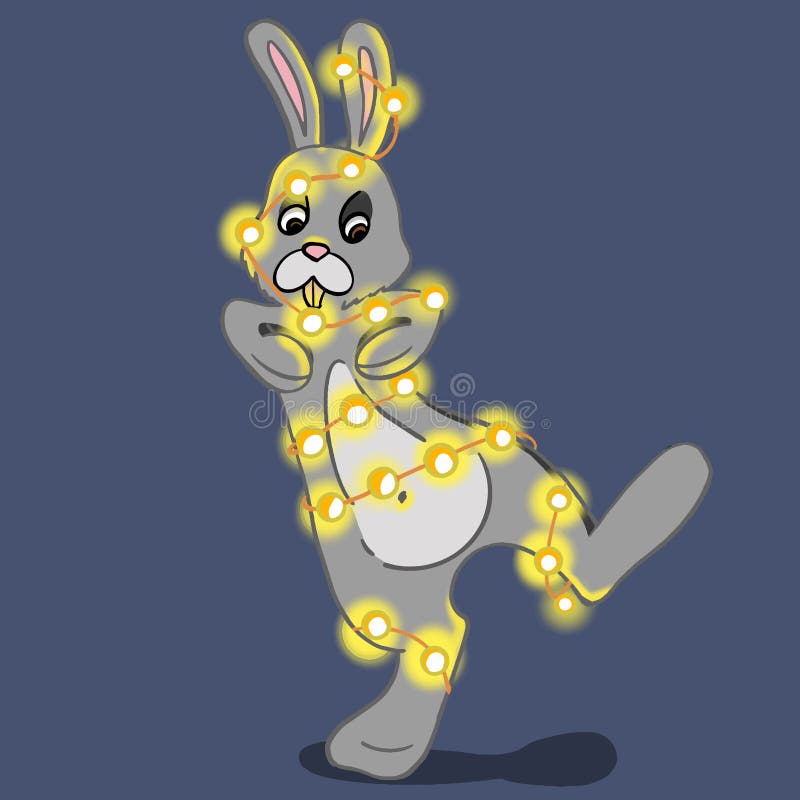 Rabbit Dancing with Garland Christmas Illustration Happy New Year Stock ...