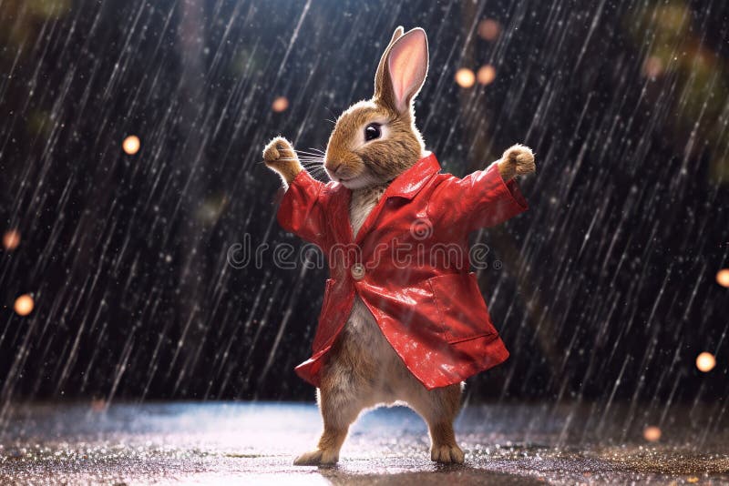 Rabbit dancing in the rain stock illustration. Illustration of spring ...