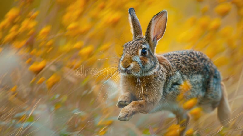 A Rabbit Darting through a Meadow, Energized Rabbit in Motion Stock ...