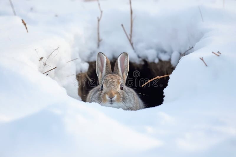 Rabbit Digging Hole in Snow-covered Ground Stock Illustration ...