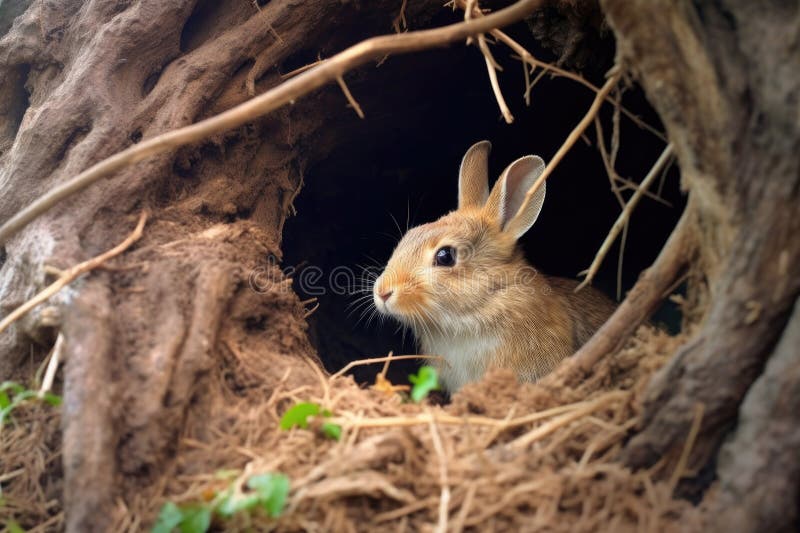 Rabbit Digging Hole Under a Tree Root Stock Illustration - Illustration ...