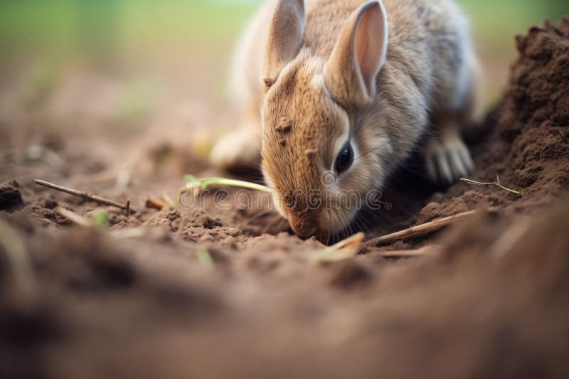 Rabbit Digging in Soft Earth with Paws Visible Stock Image - Image of ...
