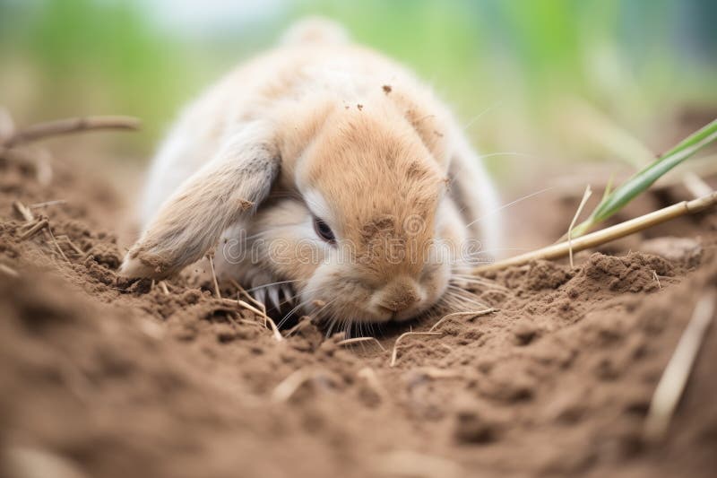 Rabbit Digging in Soft Earth with Paws Visible Stock Photo - Image of ...