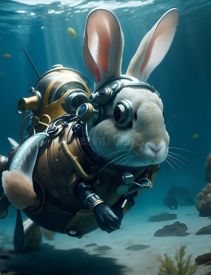 A Rabbit in a Diving Suit. Generative AI Stock Image - Image of funny ...