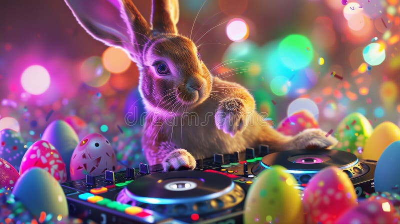 Rabbit DJ at the Easter Party in a Night Club Stock Illustration ...