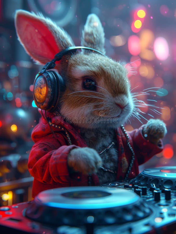 Rabbit DJ at the Turntables in Nightclub Stock Photo - Image of disc ...