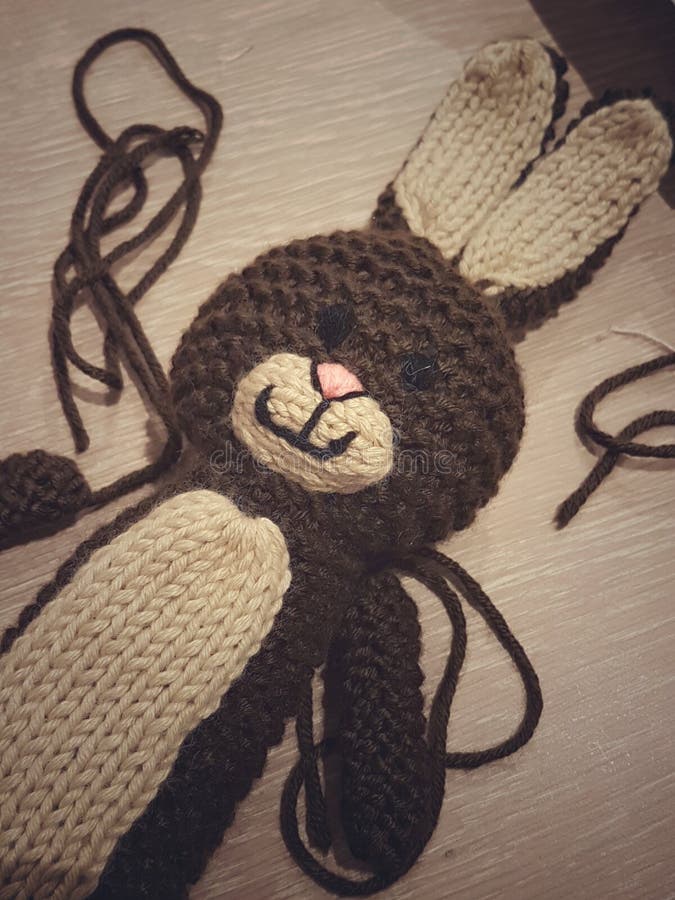 Rabbit doll on wooden stock photo. Image of brown, rabbit - 79274606