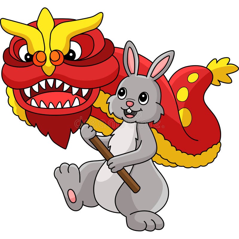 Rabbit Dragon Dancing Cartoon Colored Clipart Stock Vector ...