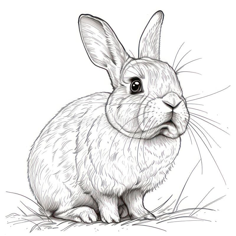 Rabbit Drawing Coloring Book Page Stock Illustration - Illustration of ...