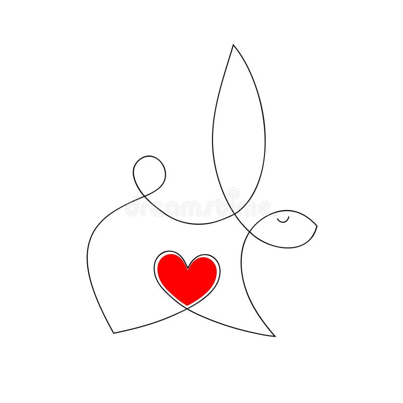 Rabbit Drawn with a Single Line. Easter Bunny with a Heart. Stock ...