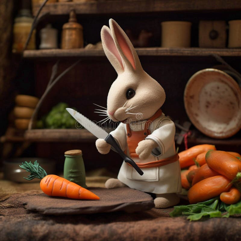 Rabbit Dressed As a Chef Preparing a Carrot, Generative AI Stock ...