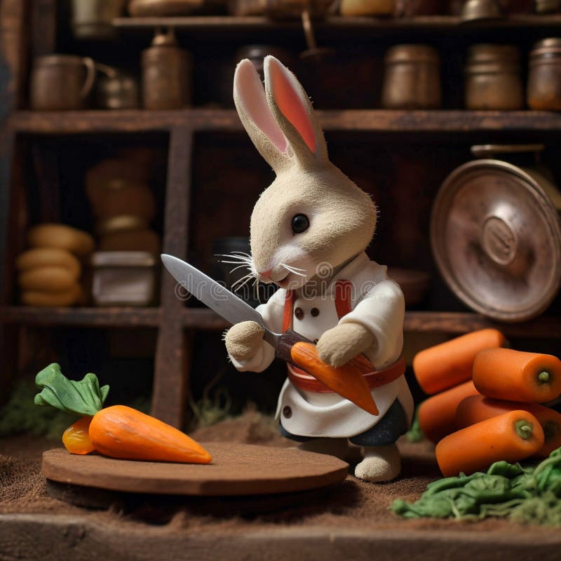 Rabbit Dressed As a Chef Preparing a Carrot, Generative AI Stock ...