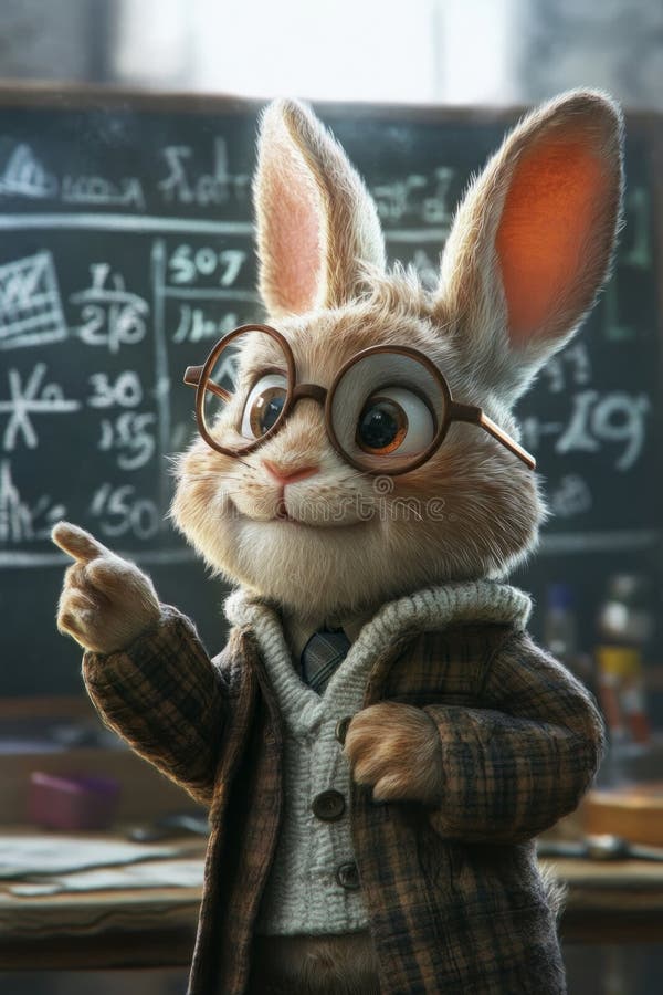 A Rabbit Dressed As a Professor Engages Students, Explaining Math ...