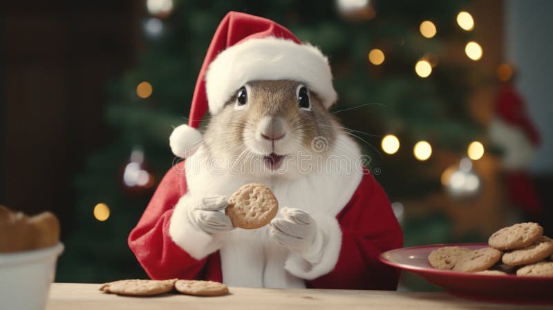 A Rabbit Dressed As Santa Claus Holding a Cookie, AI Stock Photo ...