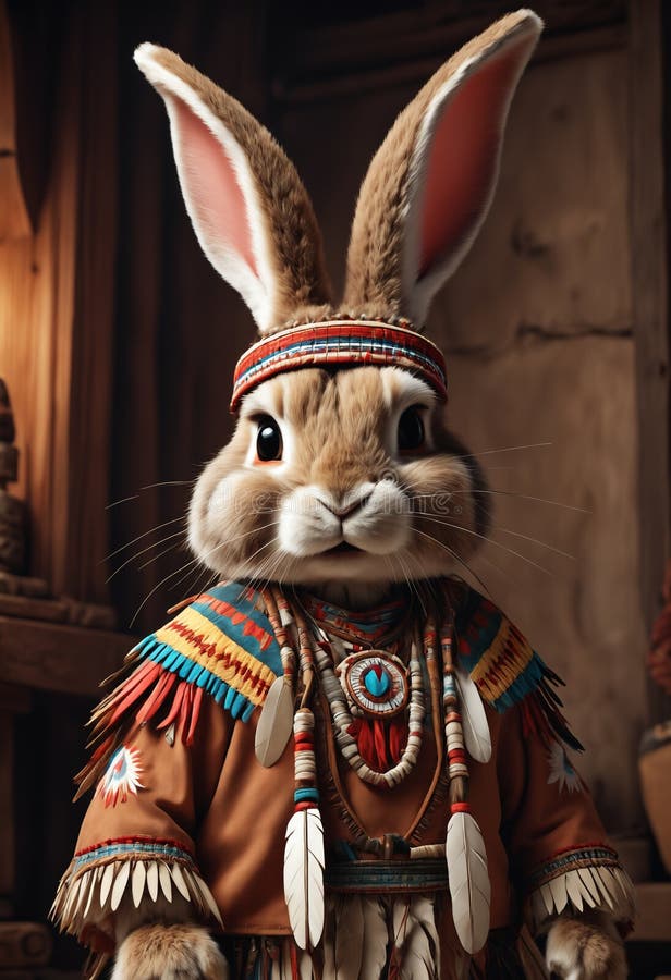 Rabbit Dressed in National Clothes of the American Indians. Generative ...