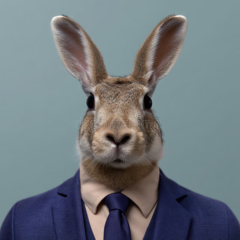 Rabbit Dressed in a Suit and Tie Looking at the Camera. Stock ...