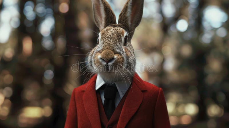 A Rabbit Dressed in a Suit and Tie Standing in the Woods Stock Image ...