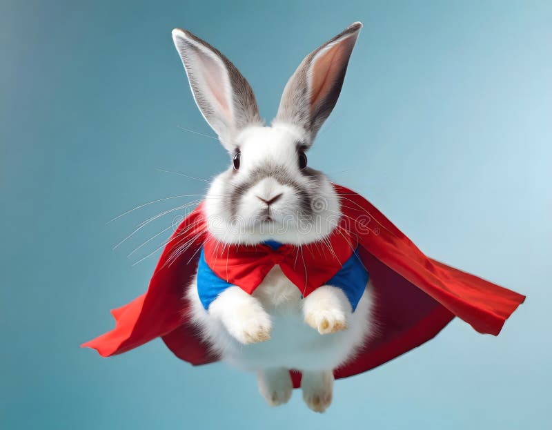 Rabbit Super Hero Flying through the Air. Generative AI Stock ...