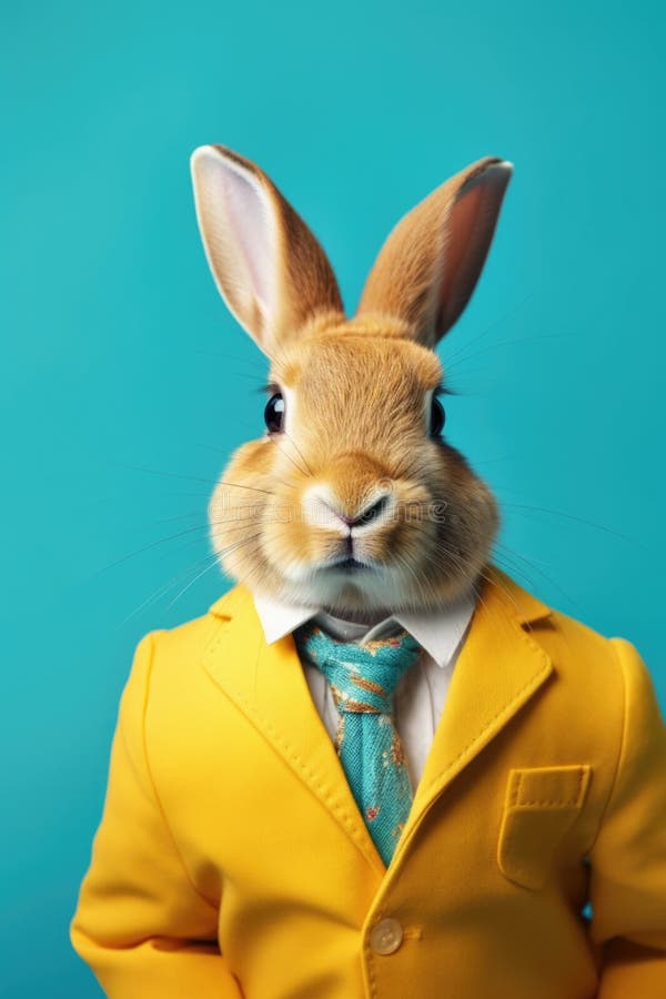 A Rabbit Dressed in a Yellow Jacket and Tie. Suitable for Business or ...