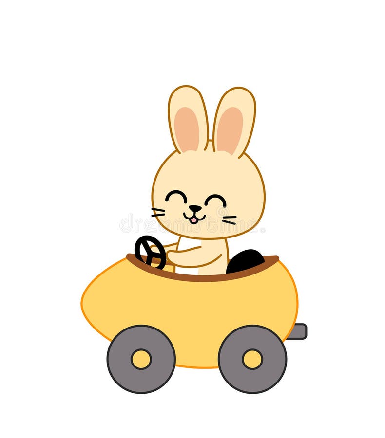 Rabbit is Driving Car in Form of Egg. Easter Bunny in Yellow Car ...