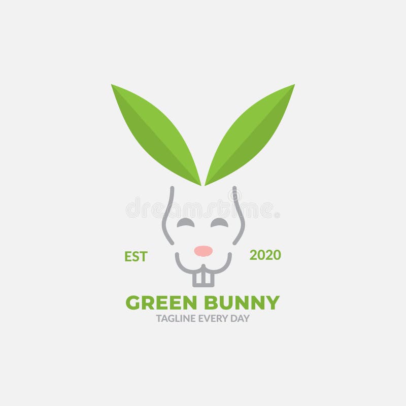 Rabbit with Ear Green Leaf Logo Design Line Vector Stock Vector ...
