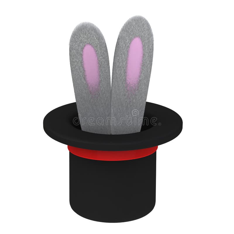 Rabbit ears in top hat 3d stock illustration. Illustration of classic ...